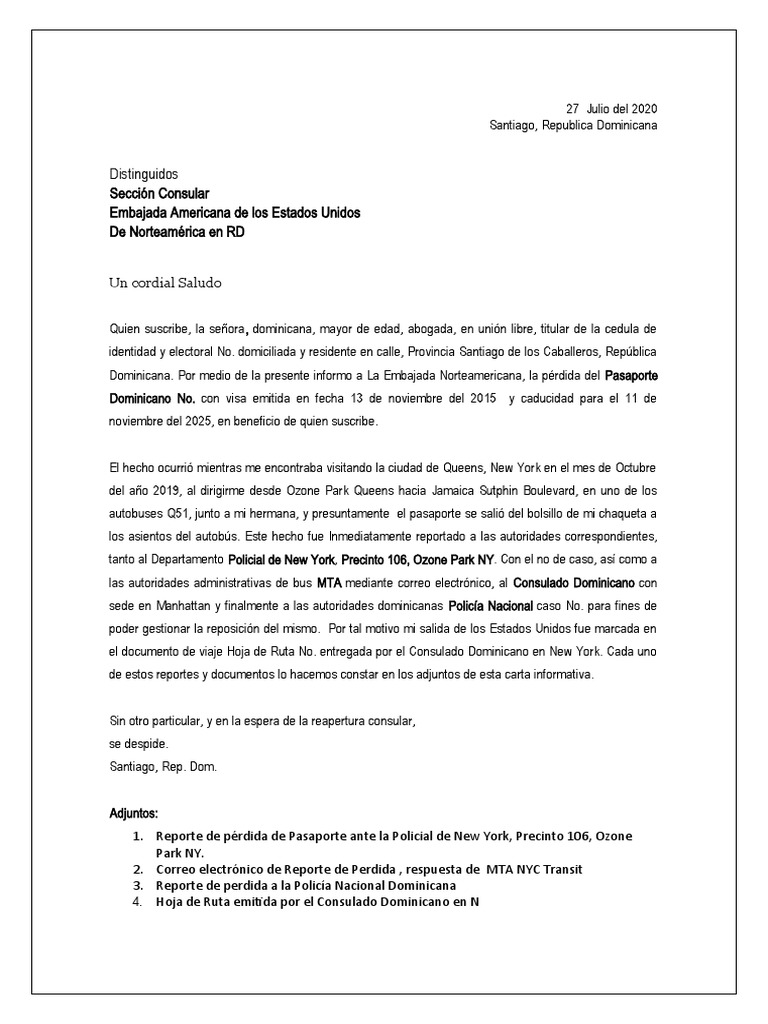 Carta de Explicacion EMBAJADA | PDF