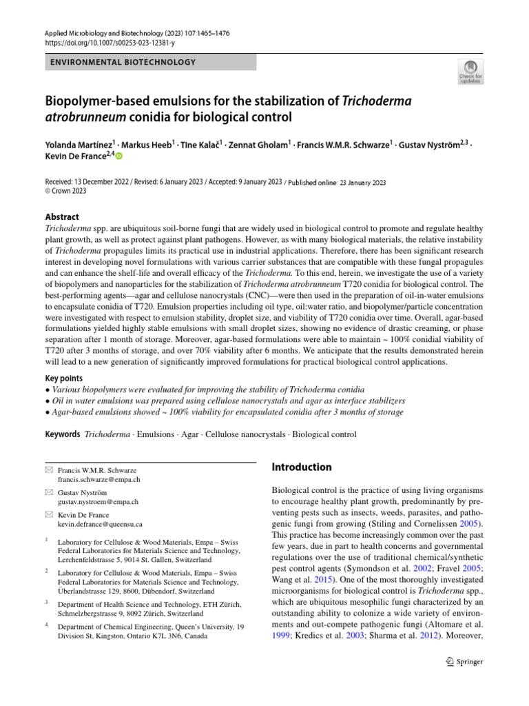 Biopolymer Based Emulsions Trichoderma | PDF