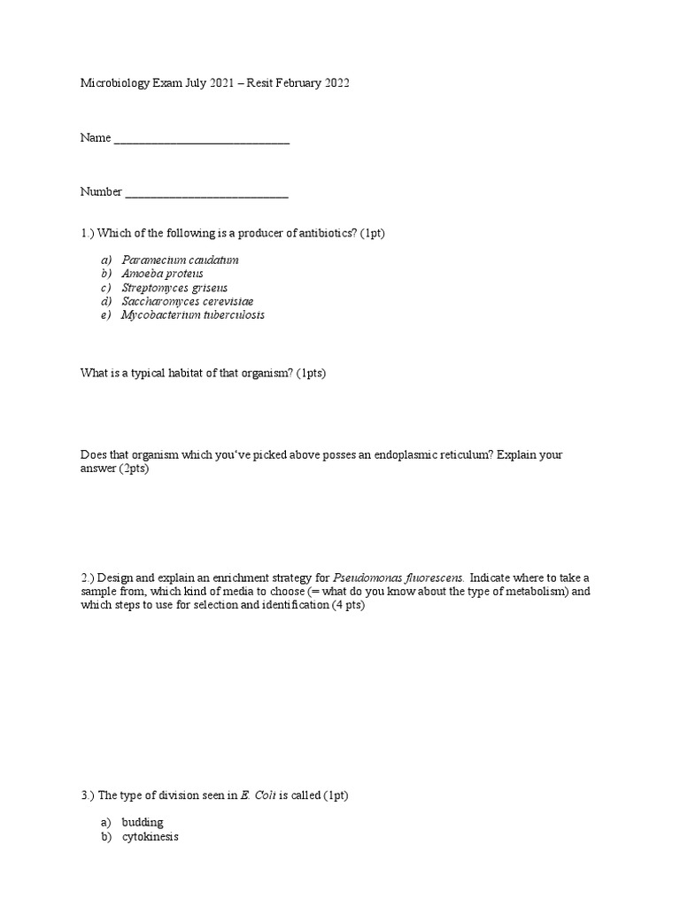 Microbiology Exam 2021 Resit Feb 2022 | PDF
