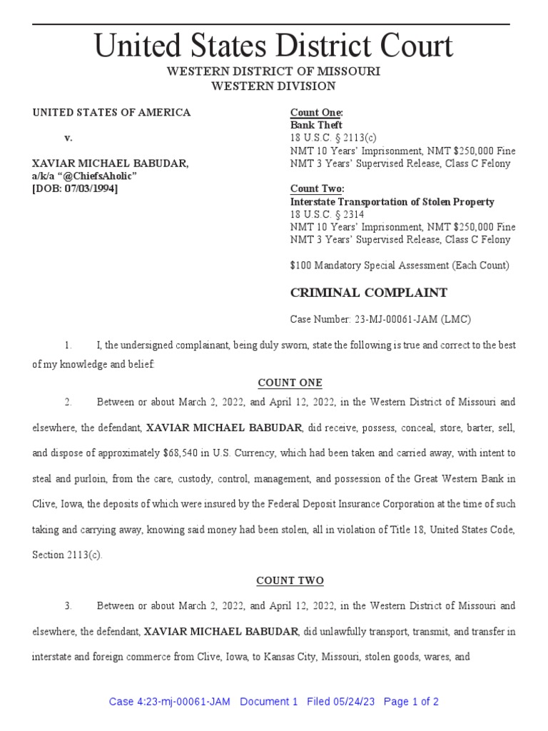 Babudar Complaint 3 64ac576218625 | PDF | Theft | United States Federal ...