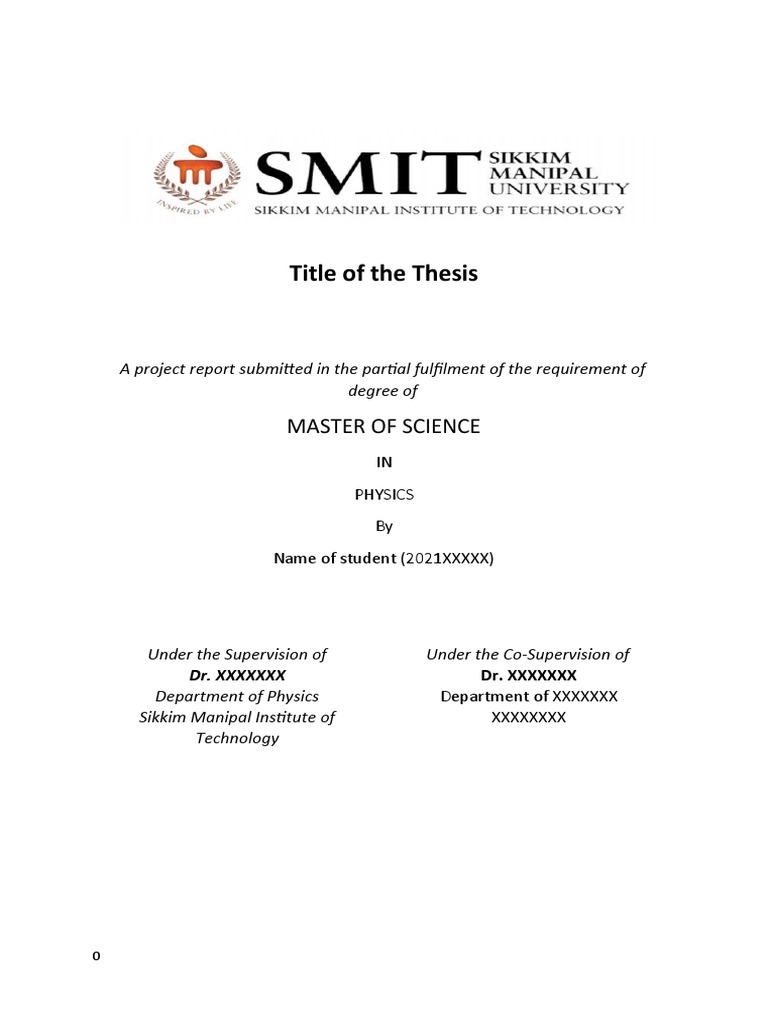 Synopsis Format MSC 1st Year Project | PDF | Thesis | Master Of Science