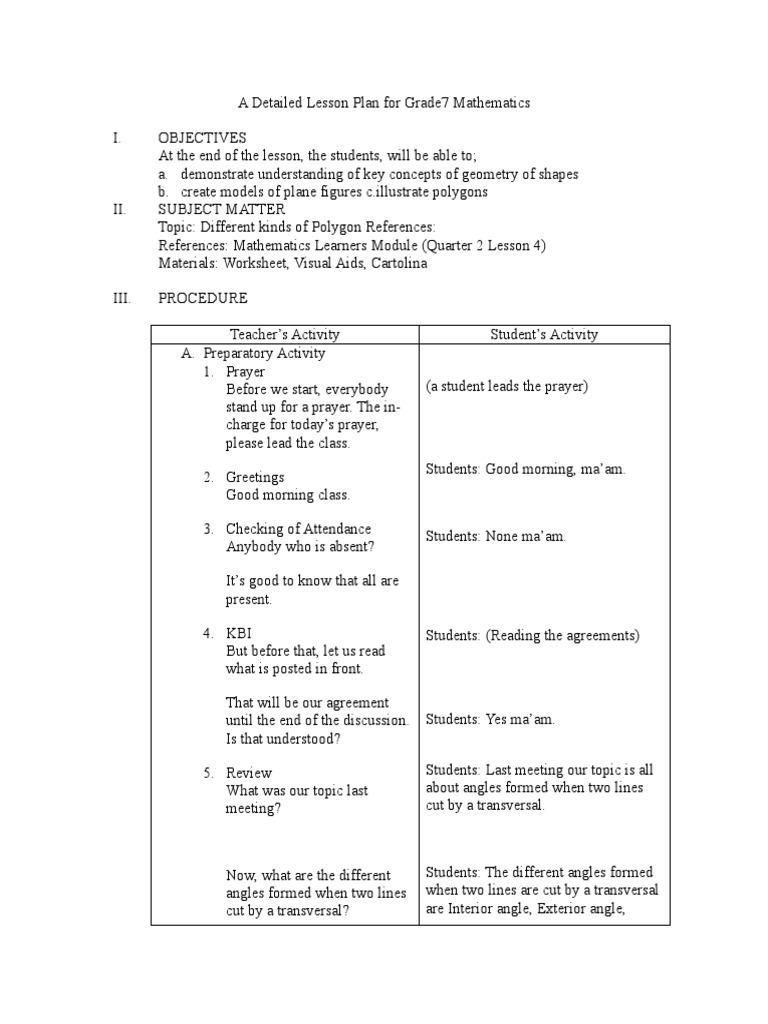 A-Detailed-Lesson-Plan-for-Grade7-Mathematics-Final | PDF | Polygon ...