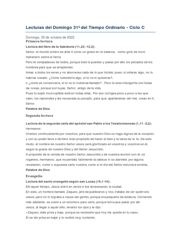 Lecturas Del Domingo 31º Del Tiempo Ordinario | PDF | Creencia religiosa y doctrina