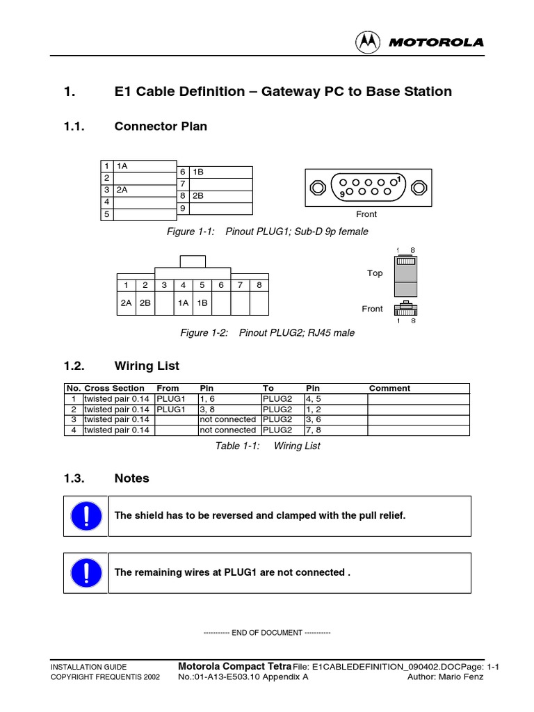 E1 Cable Details | PDF