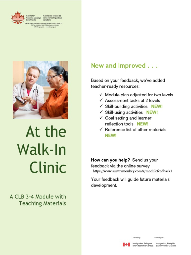 CLB 3-4 at The Walk-In Clinic (Complete Module) | PDF | Learning | Question