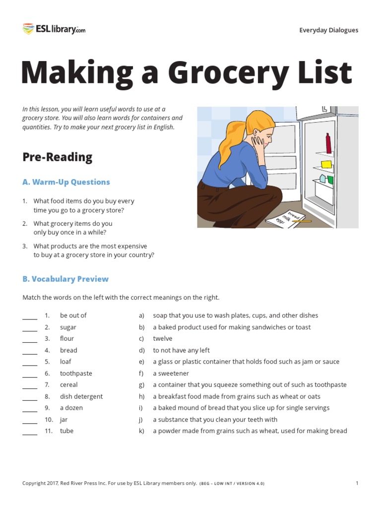 76 - Making A Grocery List - Can | PDF | Food And Drink | Foods