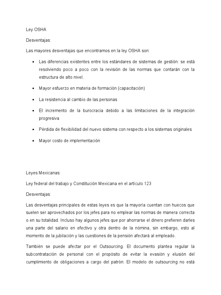 Desventajas de la Ley OSHA y Laboral | PDF | Finanzas y dinero