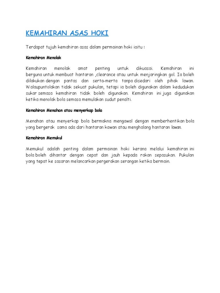 Kemahiran Asas dalam Hoki | PDF