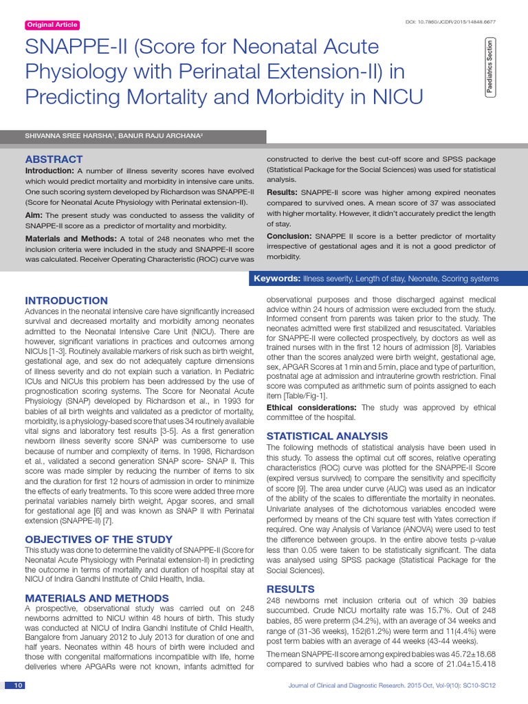 SNAPPE-II Score For Neonatal Acute Physiology With | PDF | Receiver ...