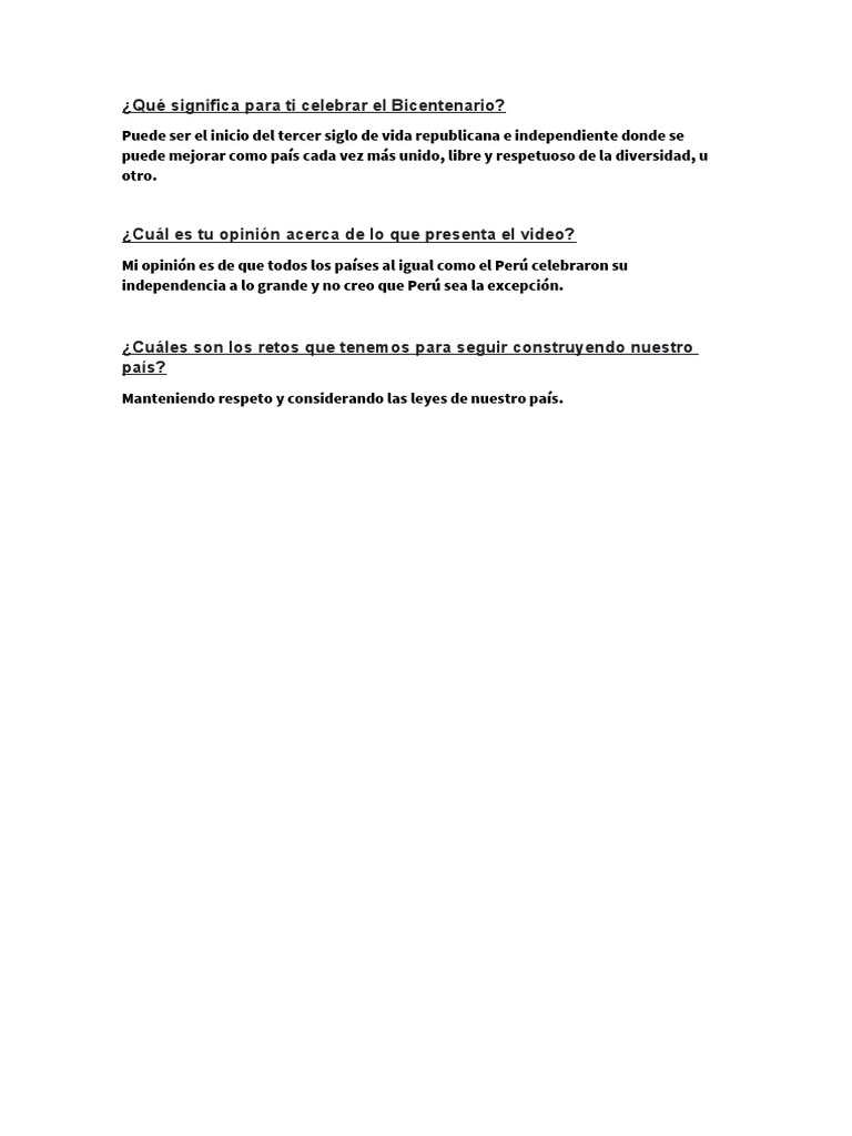 Qué Significa Para Ti Celebrar El Bicentenario | PDF