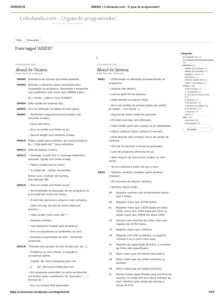 ABEND - Cobolando - Com - O Guia Do Programador! | PDF | Drive de disco ...