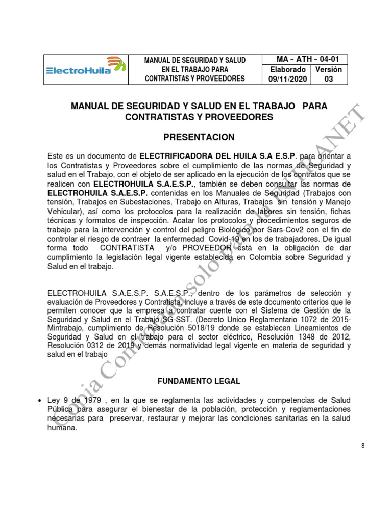 Manual de Seguridad y Salud en El Trabajo para Contratistas y ...