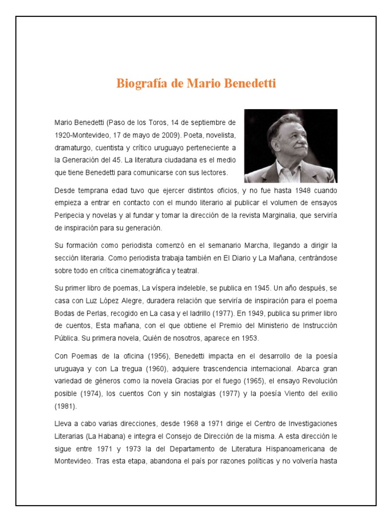 Biografia de Mario Benedetti | PDF