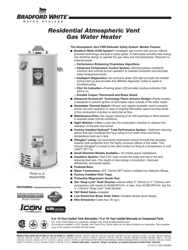 Bradford White Atmos Spec | PDF | Water Heating | Combustion