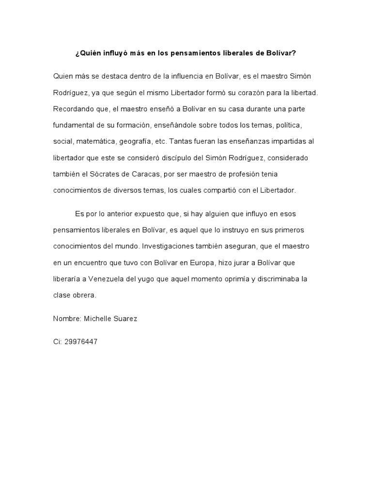 Influencia de Simón Rodríguez en Bolívar | PDF | Historia | Religión y ...