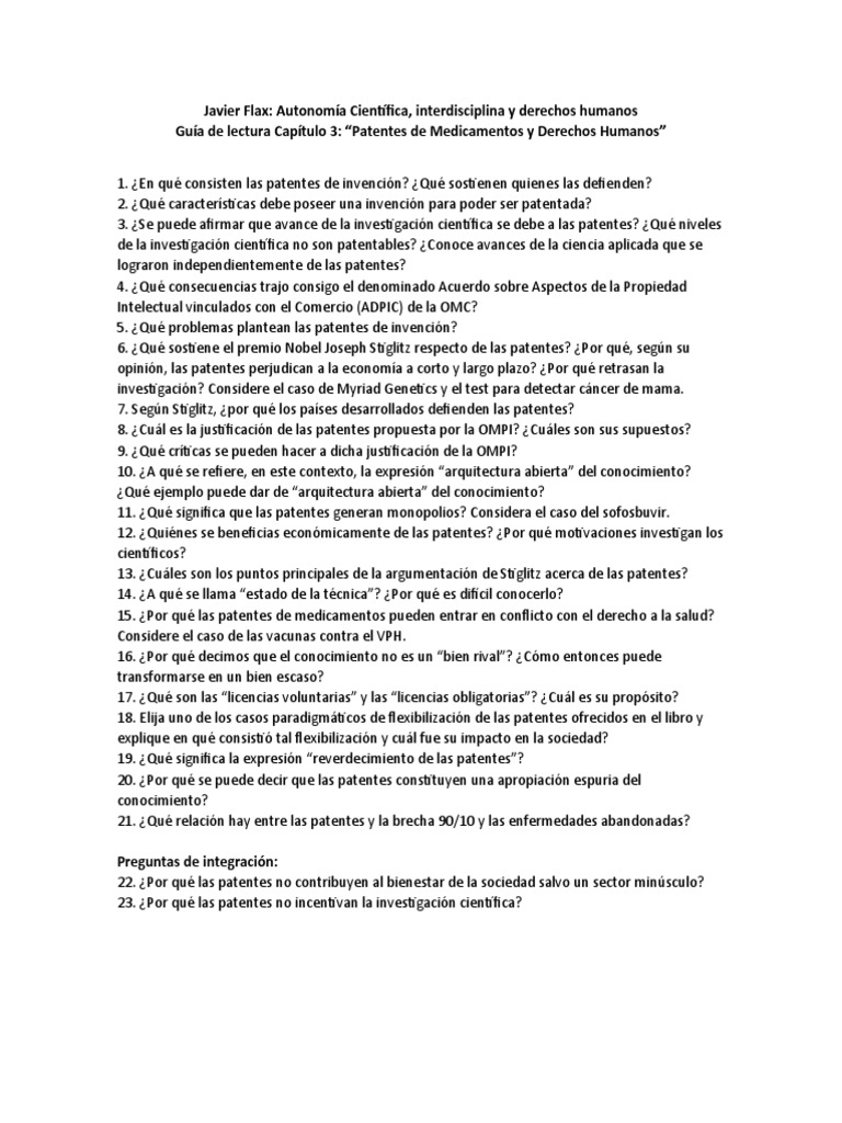IPC Catedra Flax Capitulo 3 Guia de Preguntas | PDF | Patentar | Monopolio