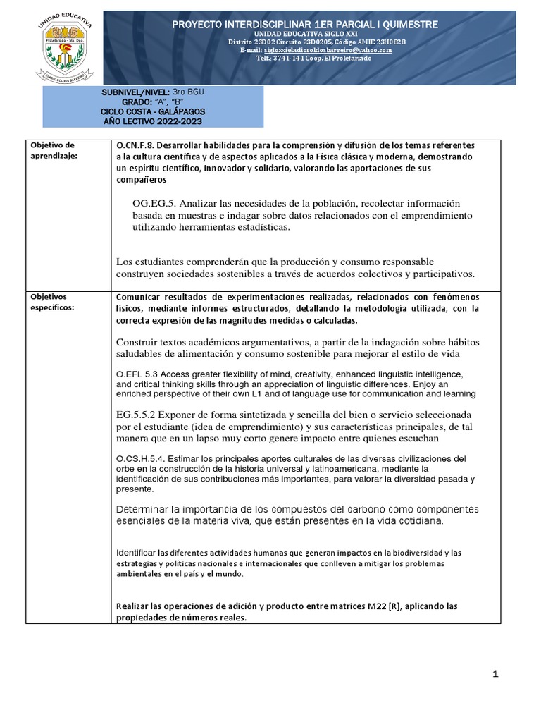 Proyecto Interdisciplinar Estudiantil | PDF
