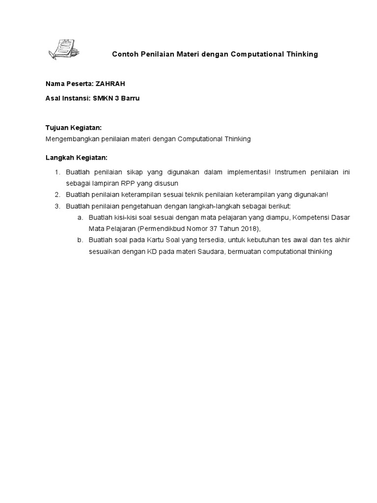 Contoh Instrumen Penilaian CT | PDF