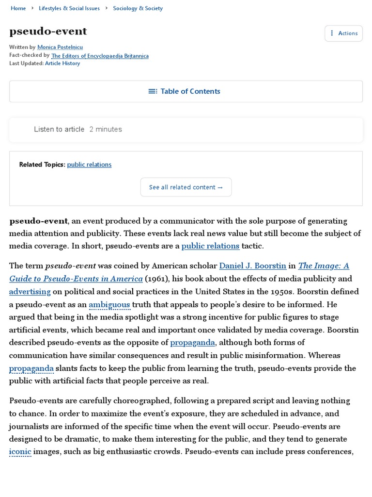 Pseudo Event Britannica Pdf Social Structure Sociology