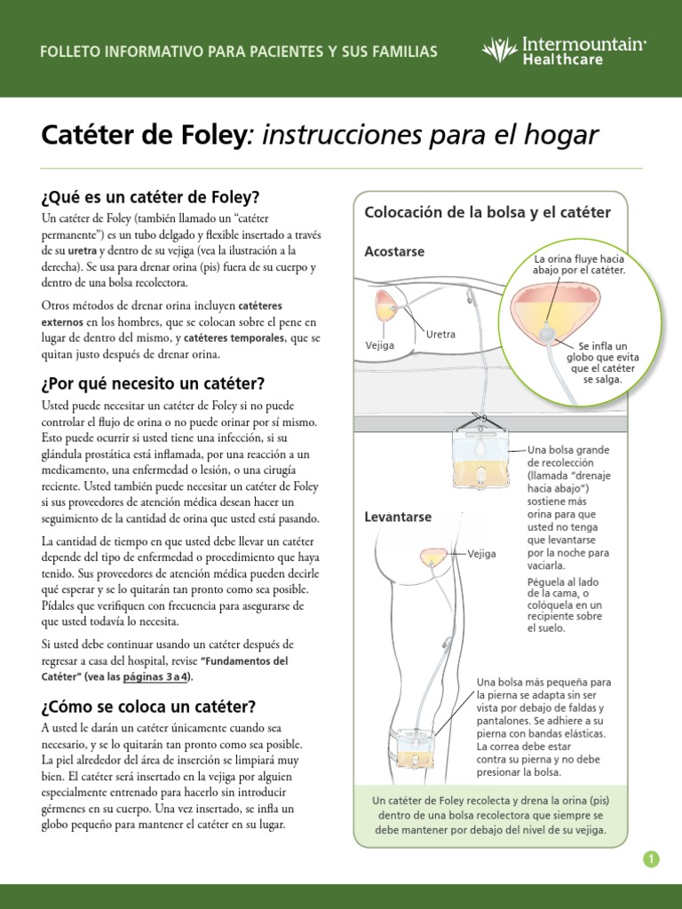 Foley Catheter Home Instructions Fact Sheet Spanish | PDF | Vejiga urinaria | Urología