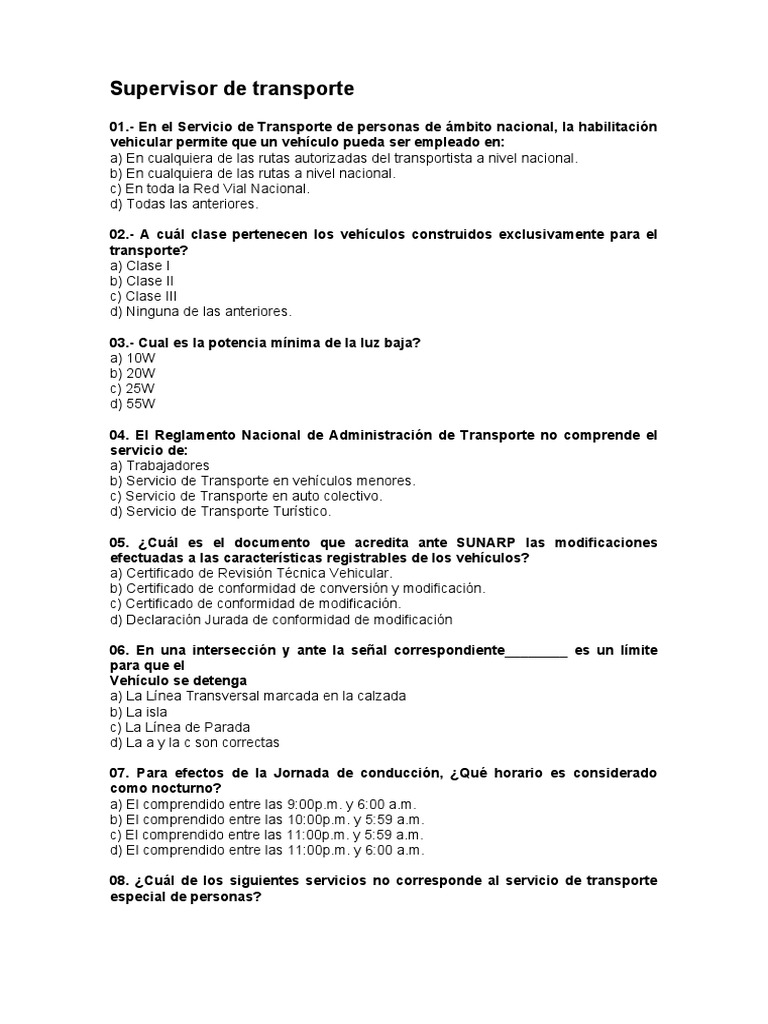 Supervisor de Transportes | PDF | Licencia de conducir | Vehículos