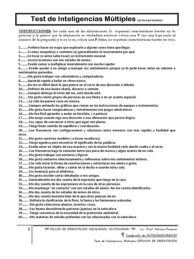 Test de Inteligencias Múltiples para Niños | PDF | Inteligencia | Cognición