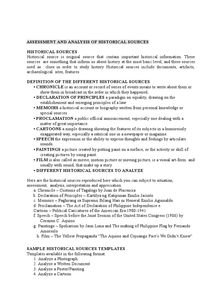 Assessment and Analysis of Historical Sources | PDF | Primary Sources ...