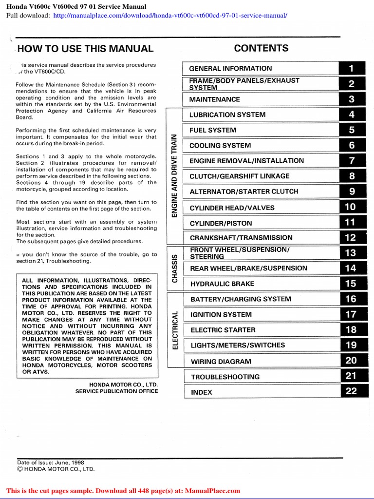 Honda Vt600c Vt600cd 97 01 Service Manual Pdf
