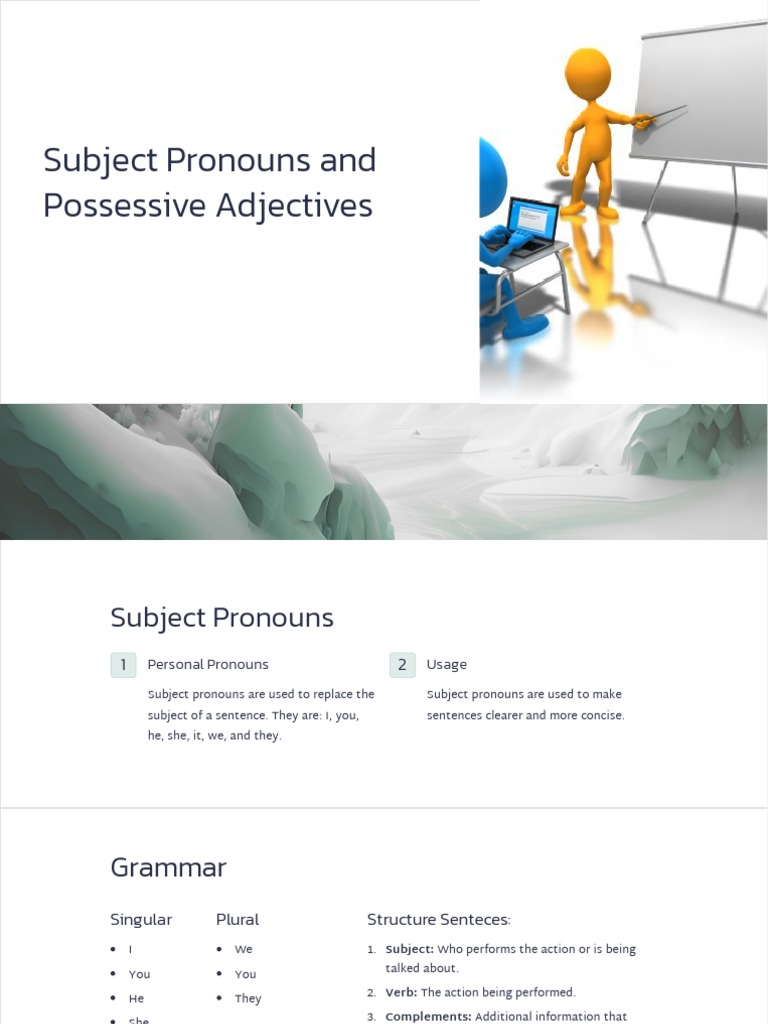 Subject Pronouns and Possessive Adjectives | PDF | Pronoun | Adjective