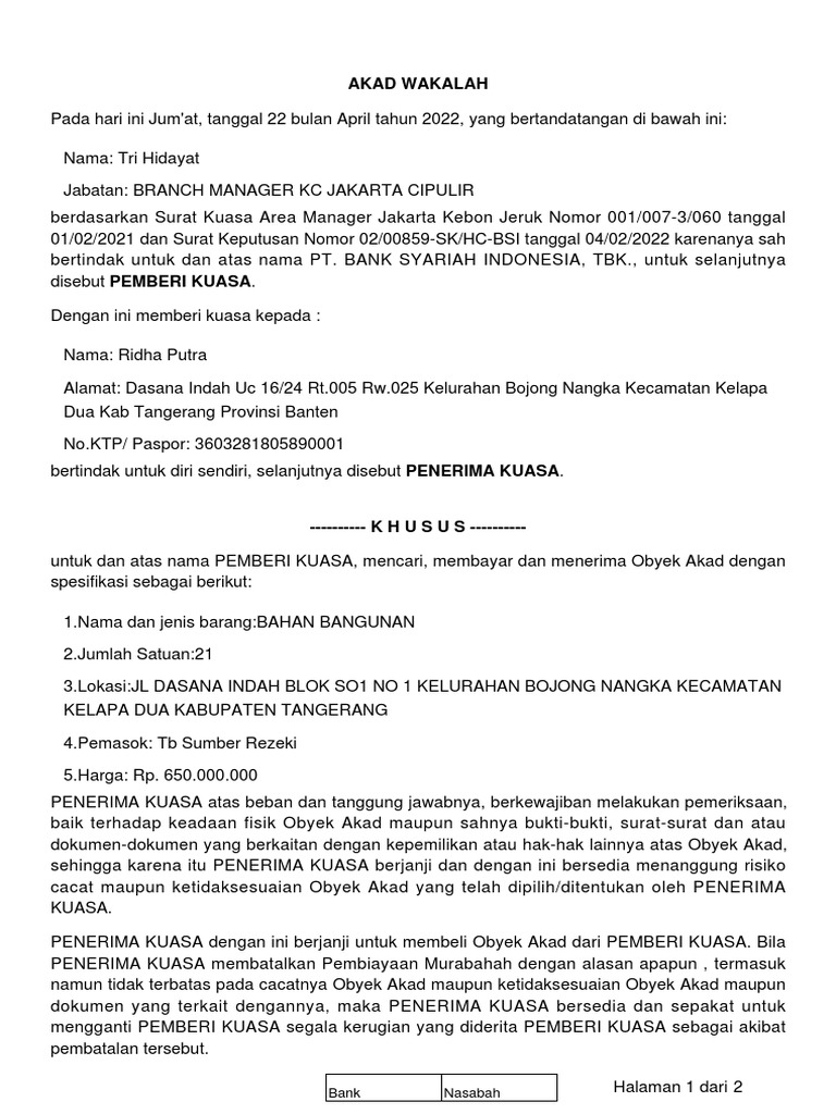 Akad Murabahah 1650853375470 | PDF