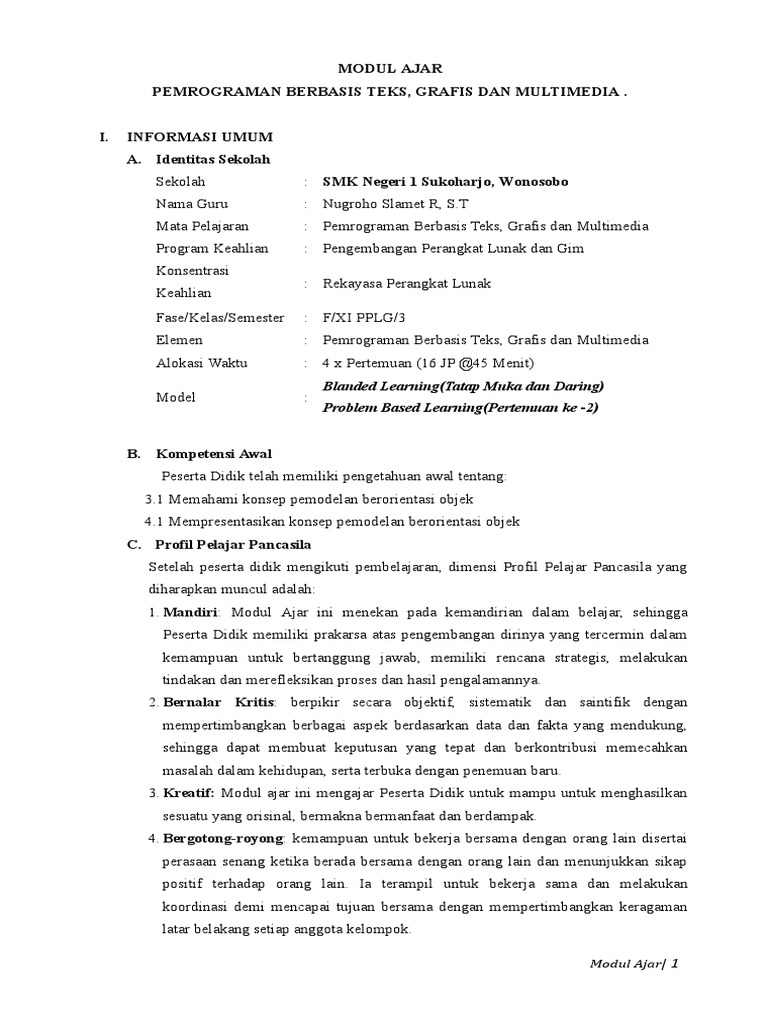 Modul Ajar PBGTM Xi Okee | PDF