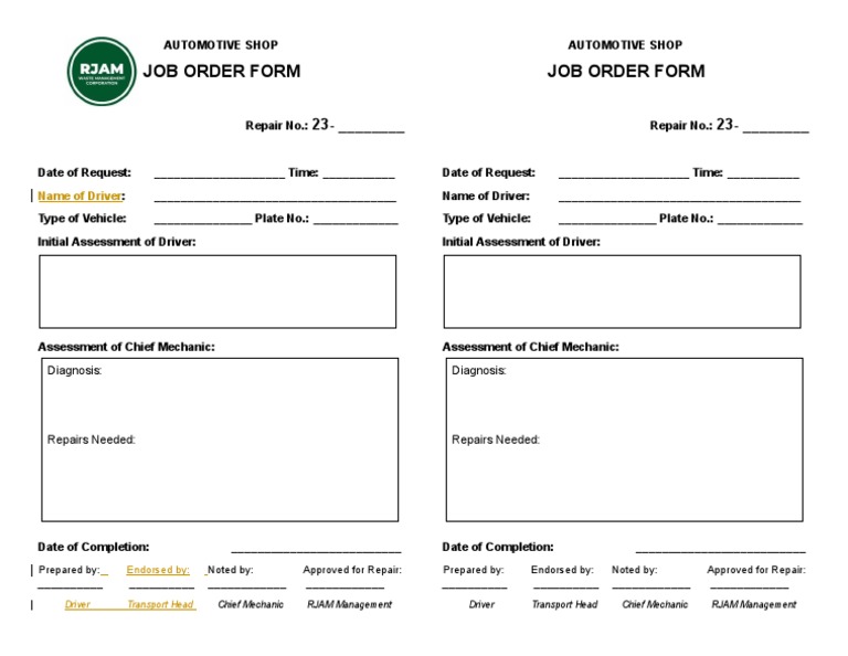 Auto Shop Job Order Form FINAL | PDF