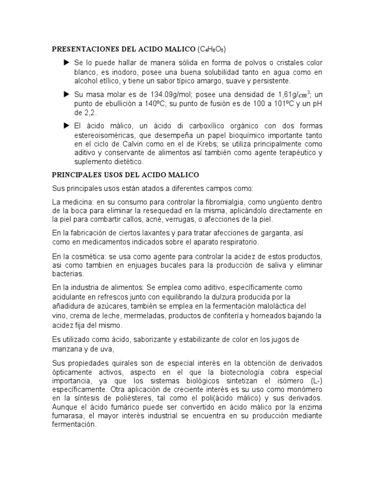 Presentaciones Del Acido Malico | PDF