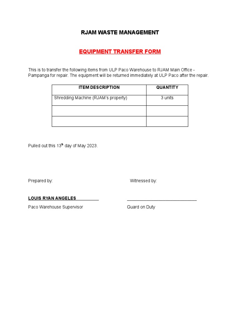 Transfer Form | PDF