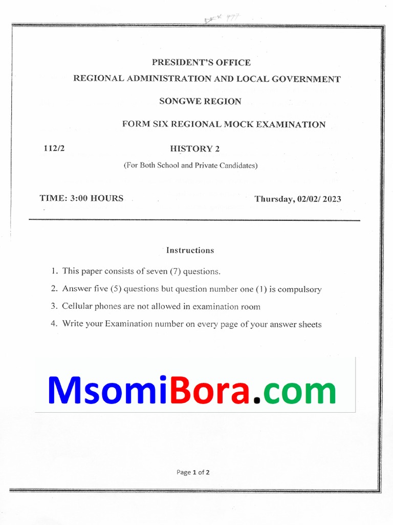 Songwe Mock F6 2023 | PDF