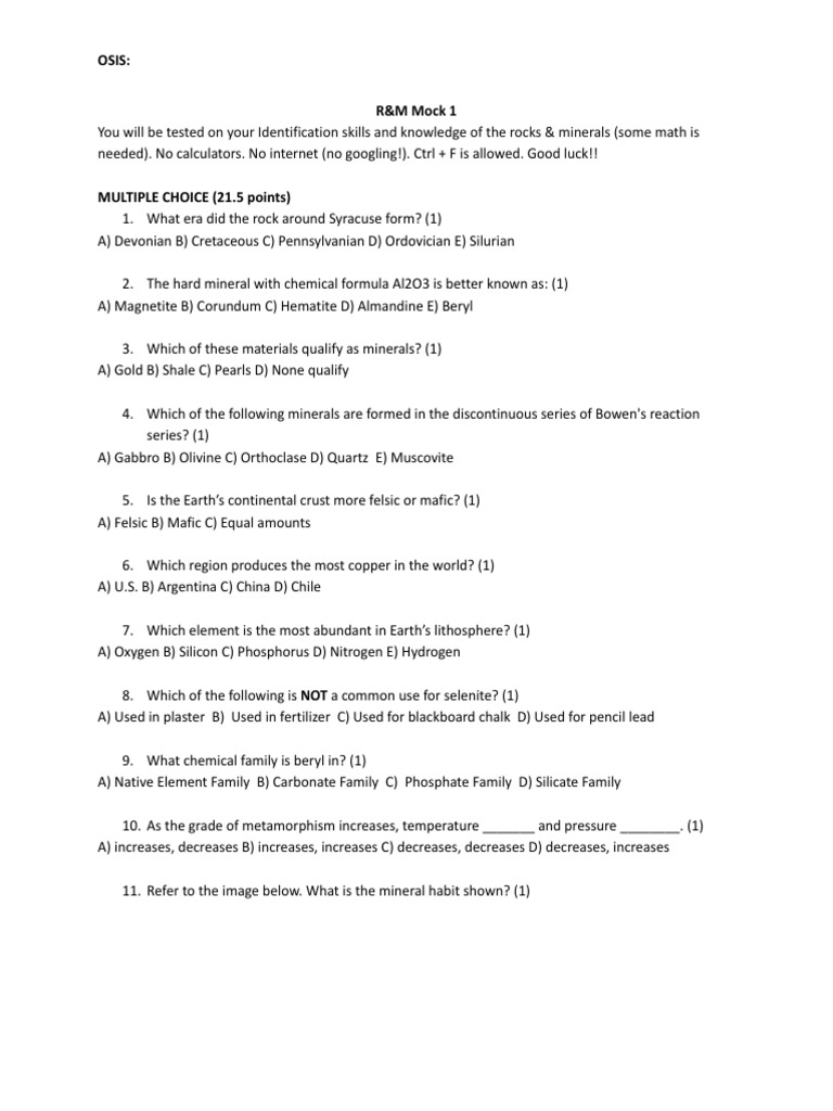 Mock Trials Rocks & Minerals | PDF | Minerals | Rock (Geology)