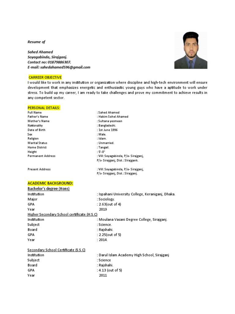 Resume of Sahed Ahamed | PDF