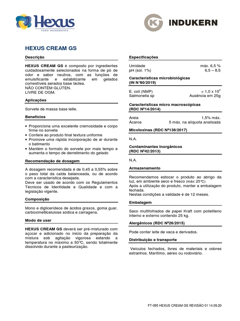Estabilizante Cream Gs Hexus 25012023104922 | PDF | Sorvete | Leite