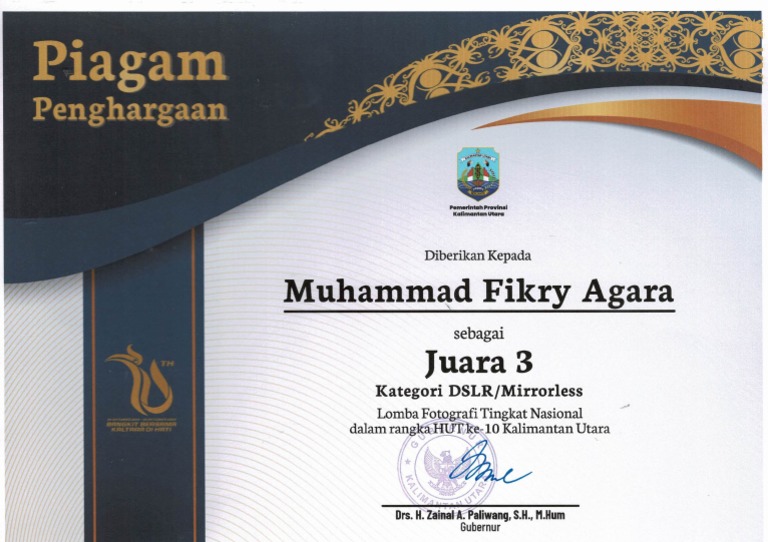 Piagam Penghargaan - M.FIkry Agara | PDF