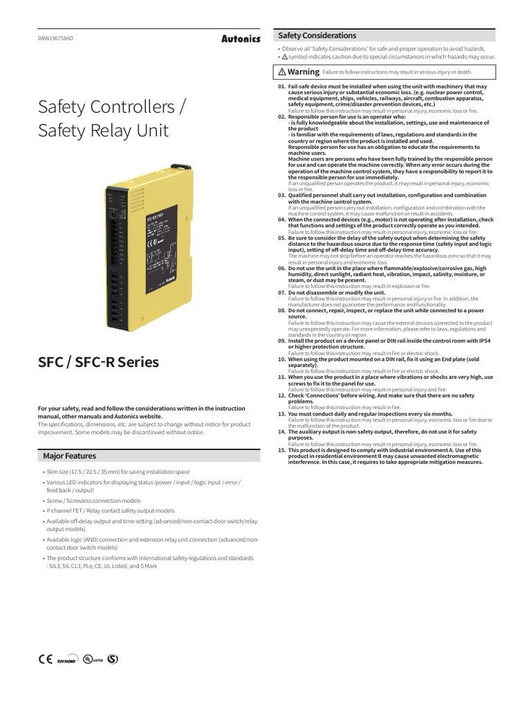Safety Controllers / Safety Relay Unit: SFC / SFC-R Series | PDF