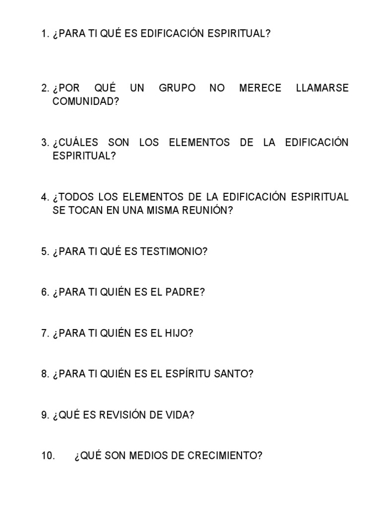 Preguntas para El Taller de Edificación Espiritual | PDF