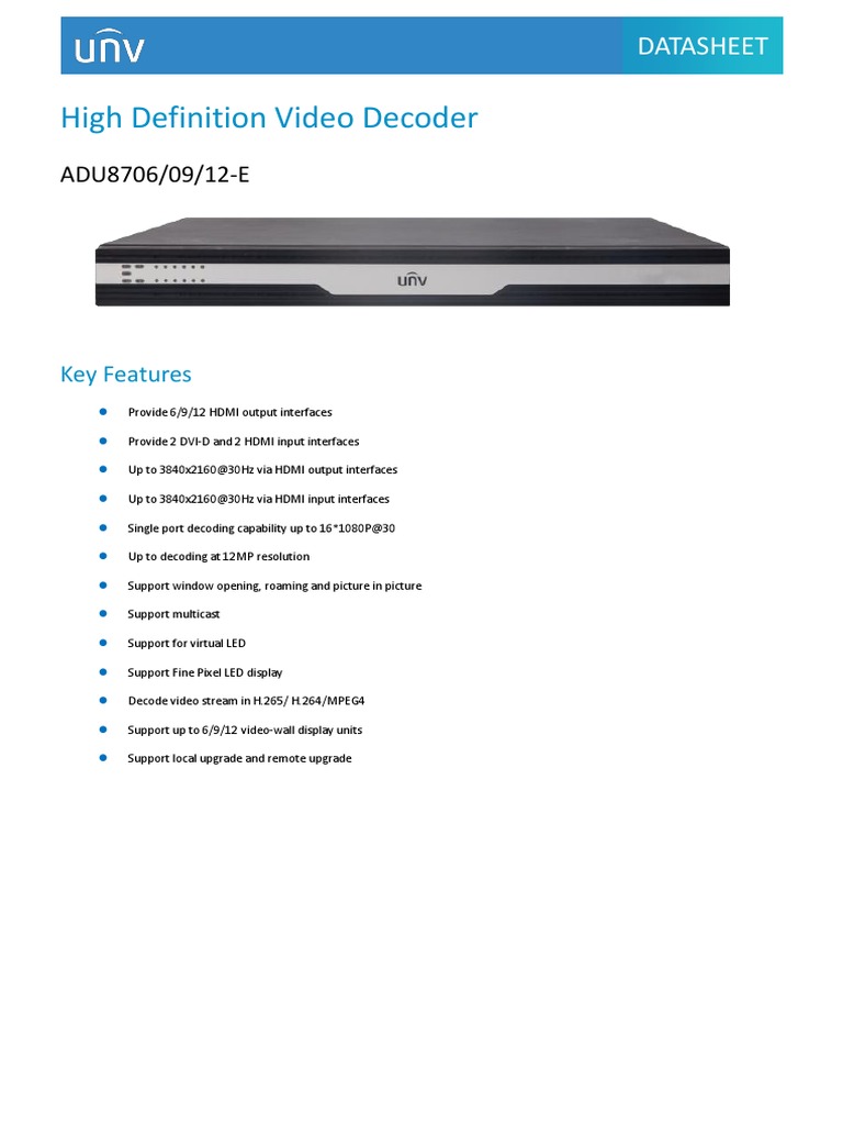 UNV ADU87XX-E Series High Definition Video Decoder V3.2-1 | PDF | Hdmi | Display Technology
