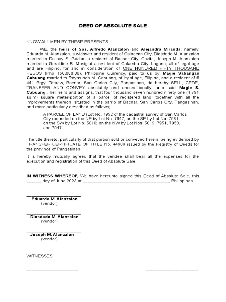 Deed of Absolute Sale | PDF