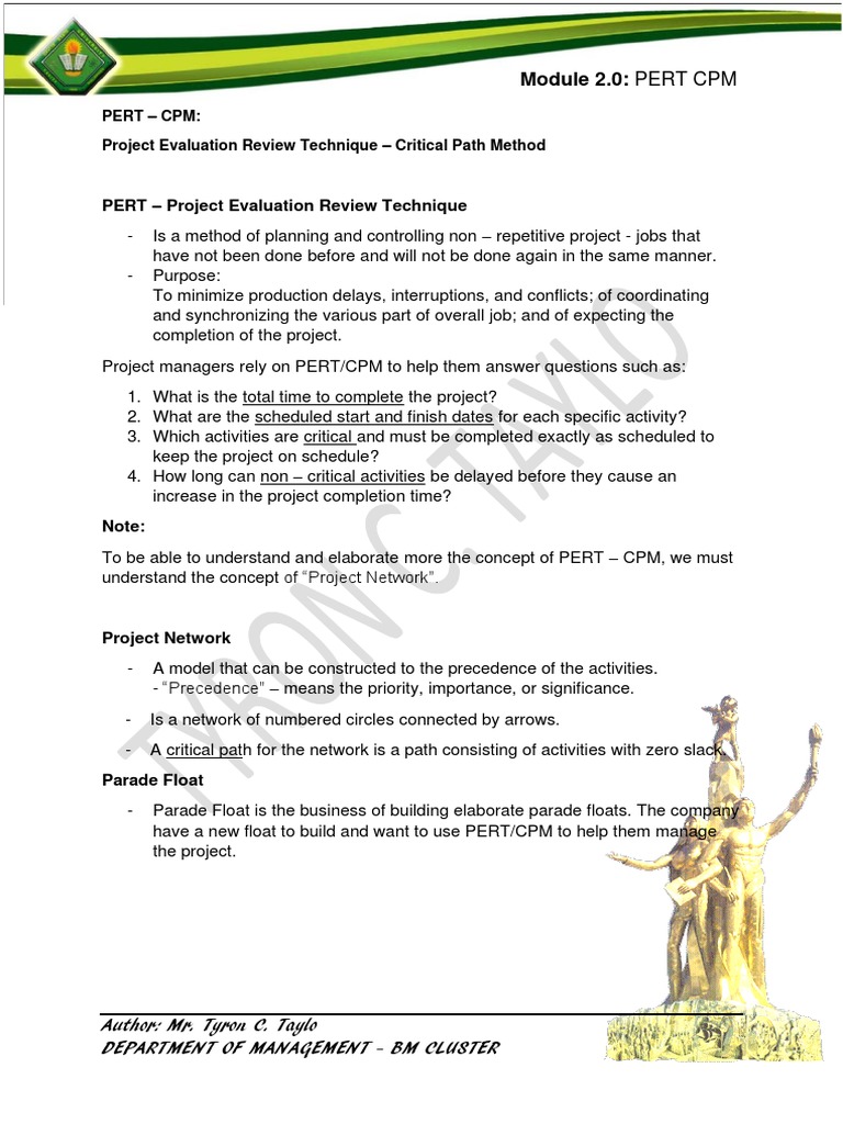 Module 2 0 Pert Cpm Pdf Analysis Applied Mathematics