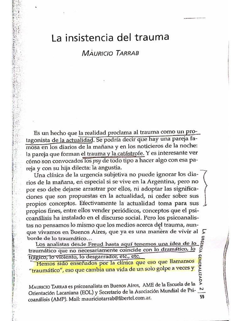 TARRAB - La Insistencia Del Trauma | PDF