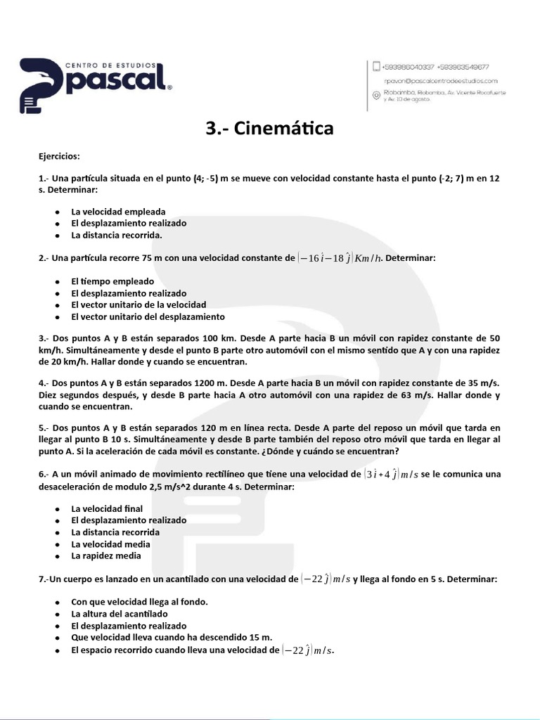 Ejericicios Cinematica y Dinamica | PDF | Velocidad | Fricción