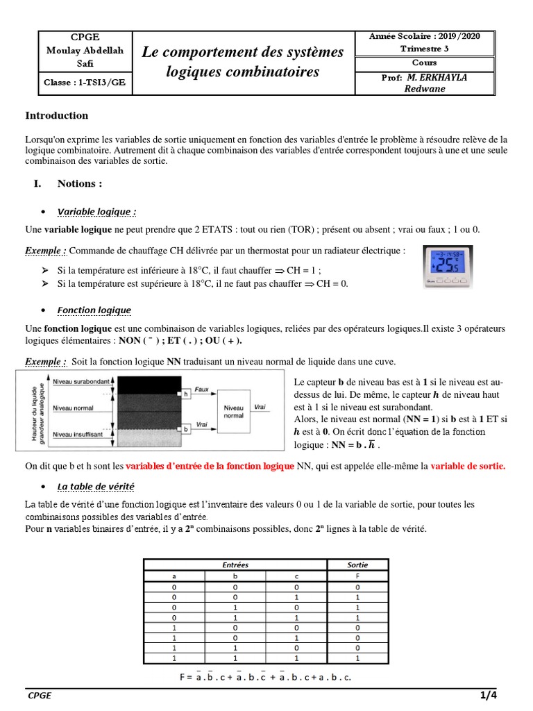 Systèmes Logiques Combinatoires en CPGE | PDF | Logique mathématique ...