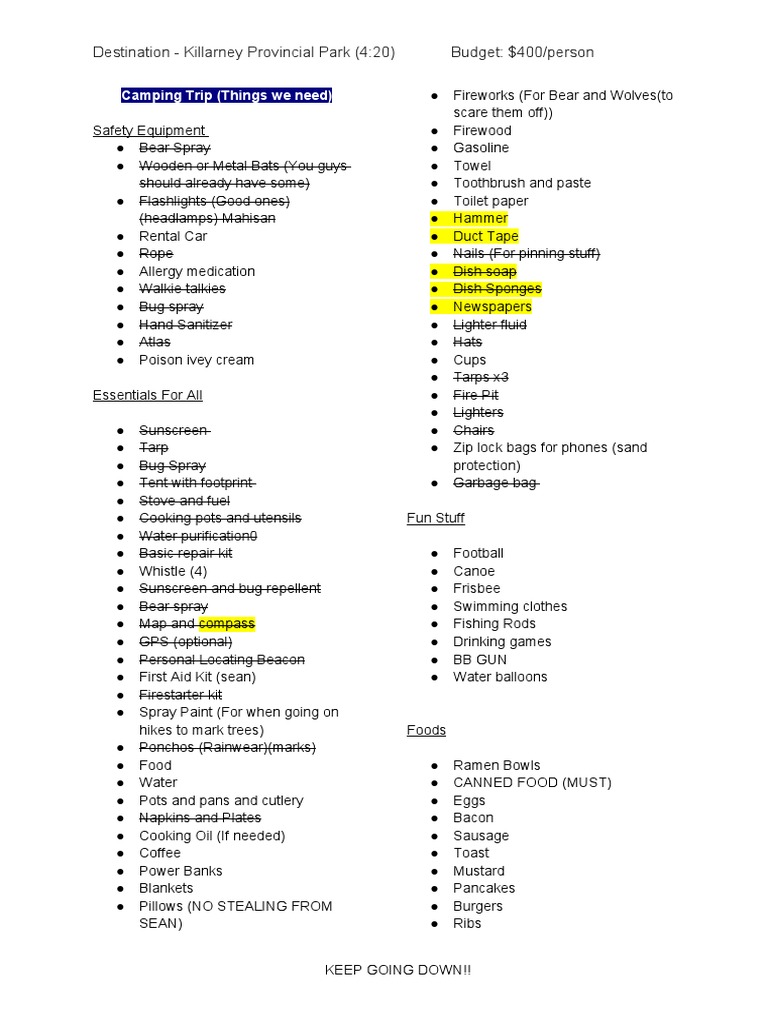 Camping Trip (Things We Need) | PDF | Hot Dog | Foods