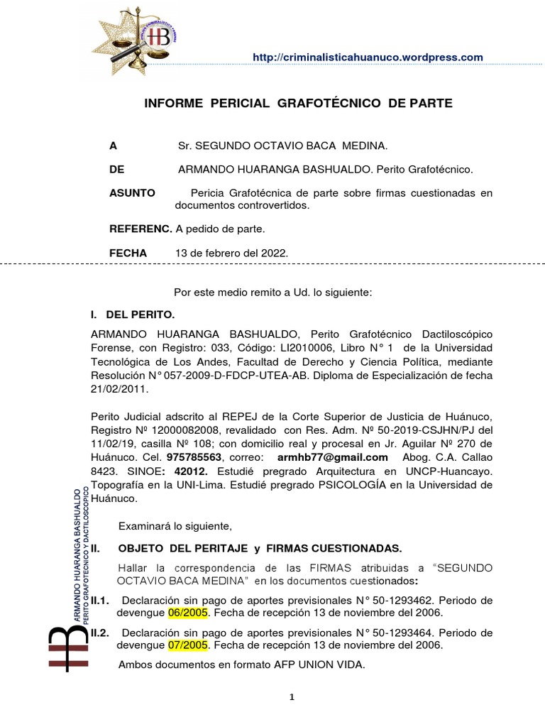 Baca Medina, Segundo Octavio. Per Graf Sobre Doc. Ante AFP Unión Vida Dos Firmas Cuestionadas ...