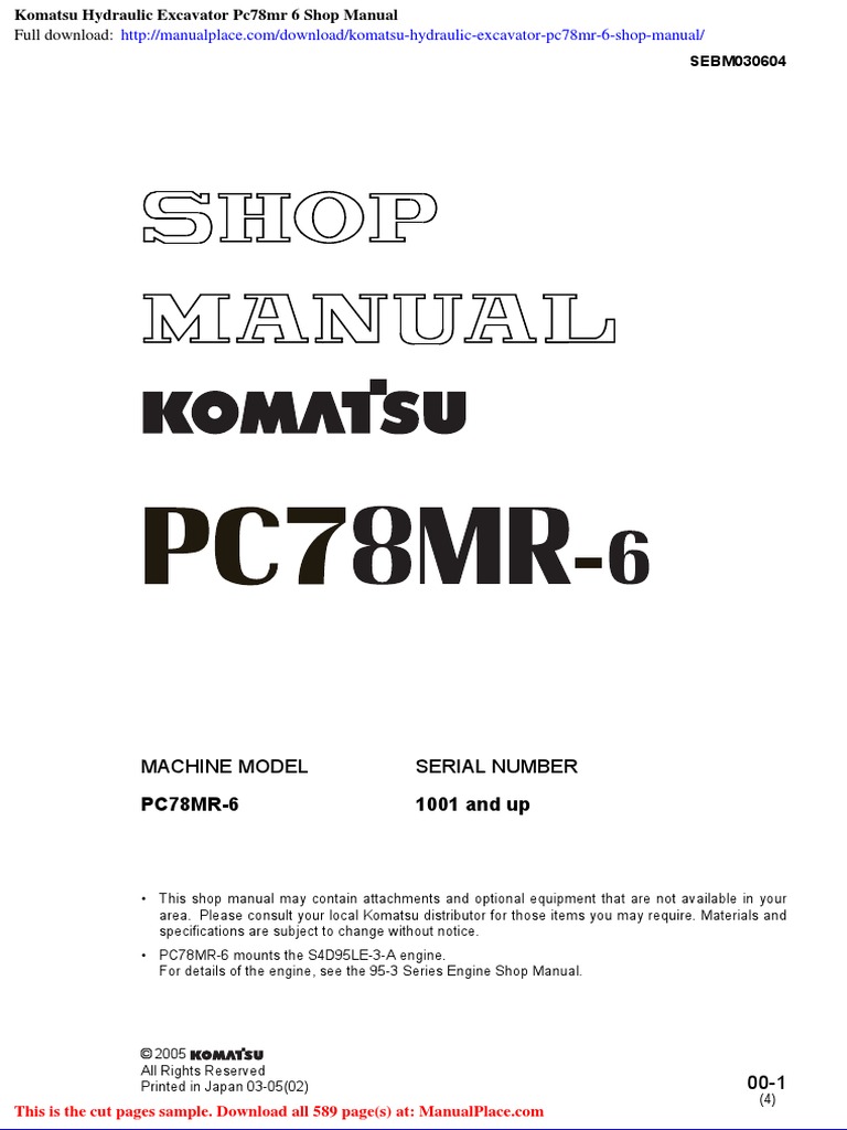 Komatsu PC78MR-6 Shop Manual | PDF | Vehicle Technology | Automotive ...